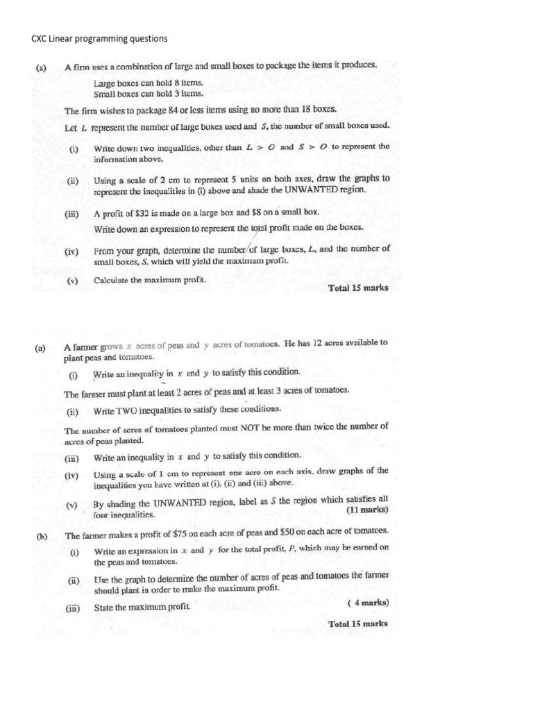 Csec Linear Programing Questions | PDF Csec Linear Programing Questions | PDF
