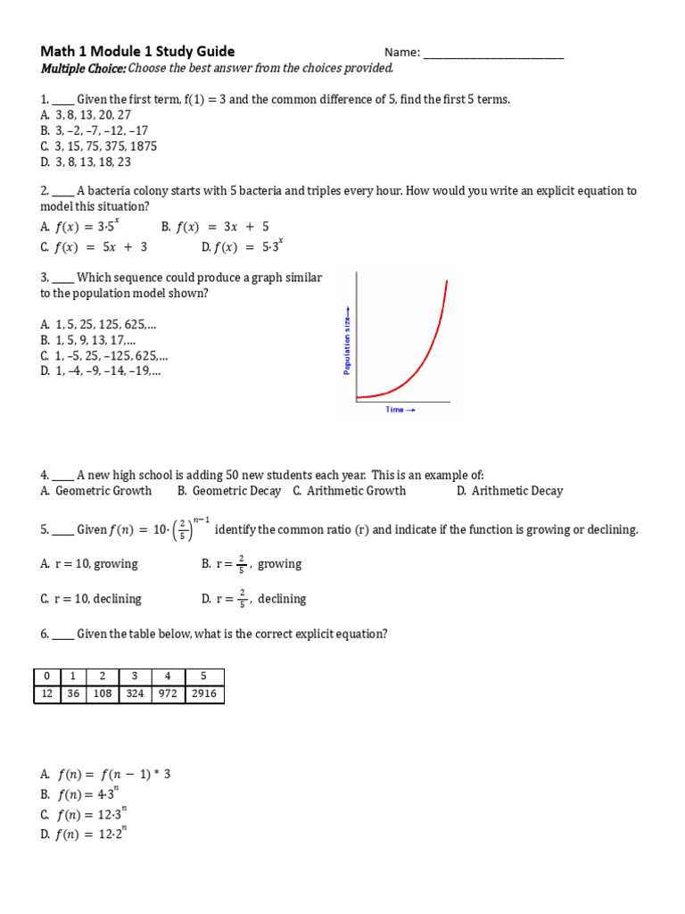 Math 1 Module 1 Study Guide | PDF