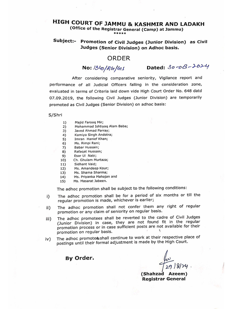 Promotion As Adhoc Civil Judges (Senior Division) | PDF