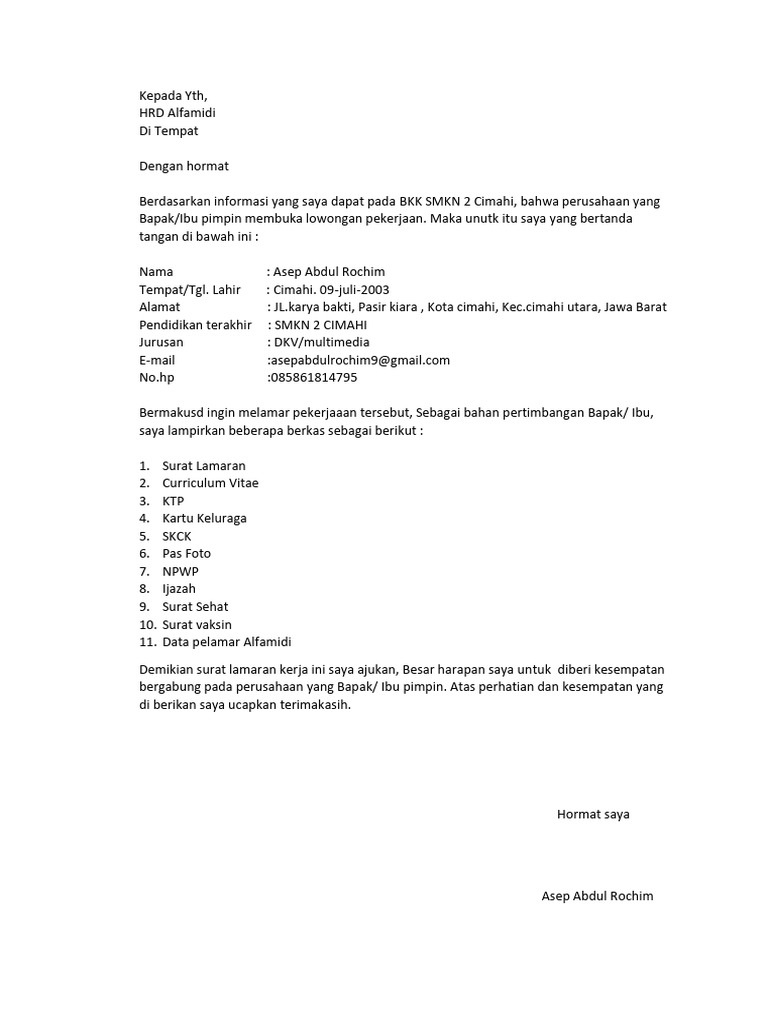 Surat Lamaran Af | PDF