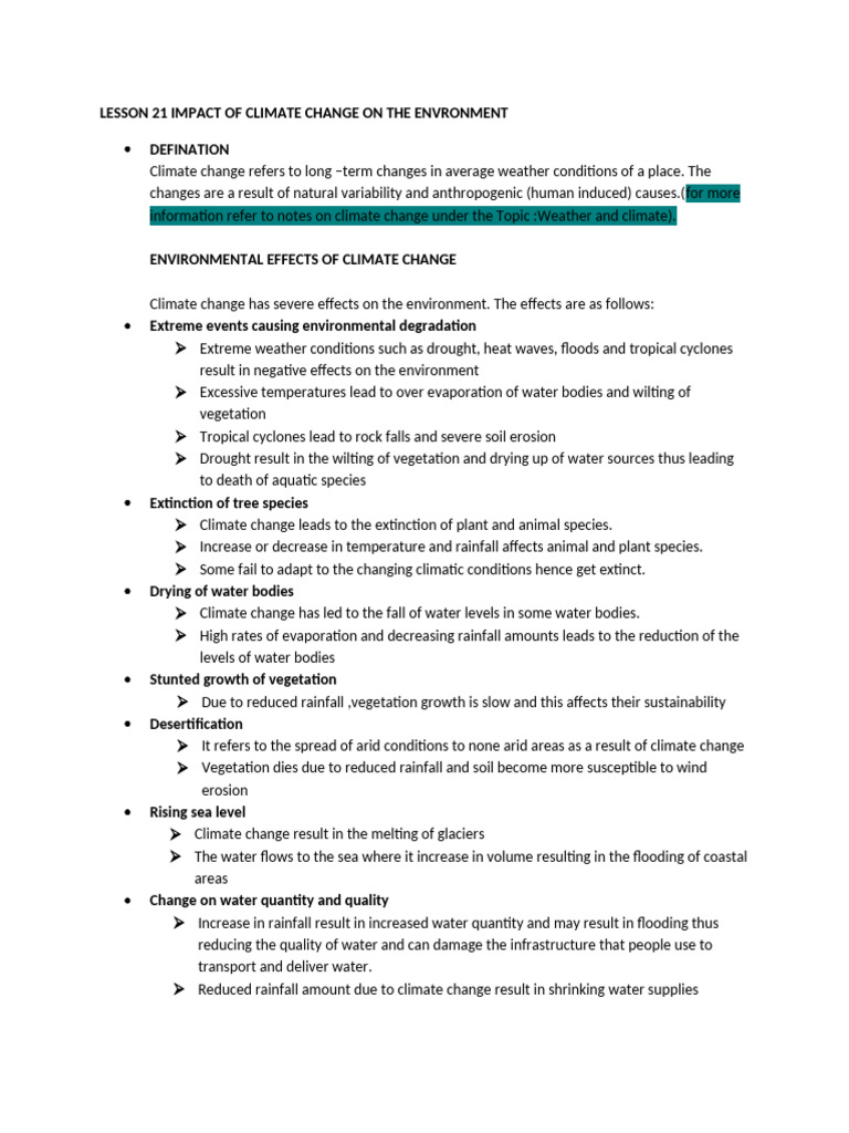 Lesson 21 Impact of Climate Change On The Envronment | PDF