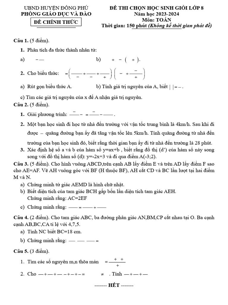 De Hoc Sinh Gioi Toan 8 Nam 2023 2024 Phong GDDT Dong Phu Binh Phuoc | PDF