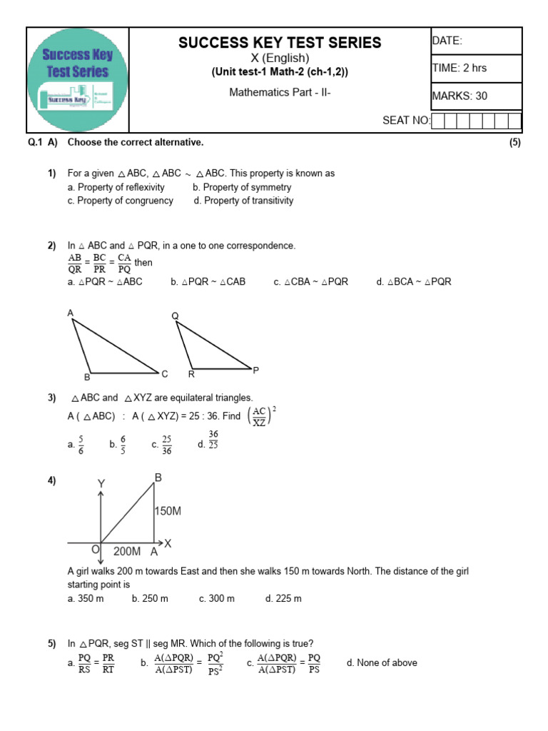 Class 10 E Unit Test-1 Math-2 Q | PDF