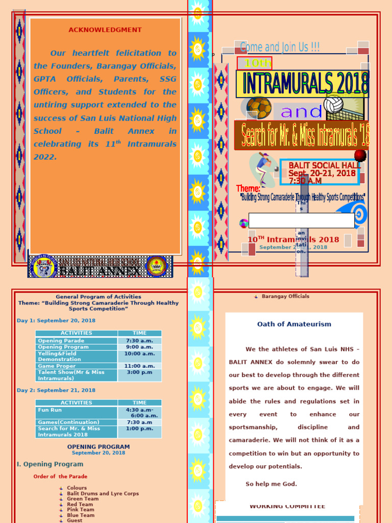 11th Intramurals 2022 Program Schedule | PDF | Sports