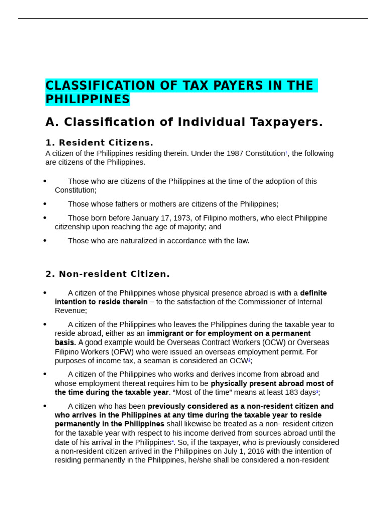 Classification of Taxpayer in The Philippines | PDF