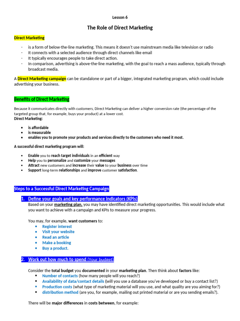 Lesson 6 Direct Marketing | PDF