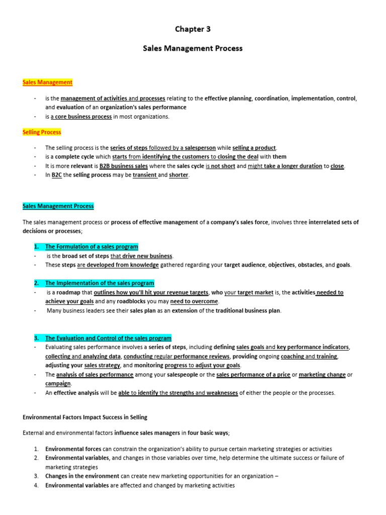 Chapter 3 Sales Management Process Reviewer | PDF