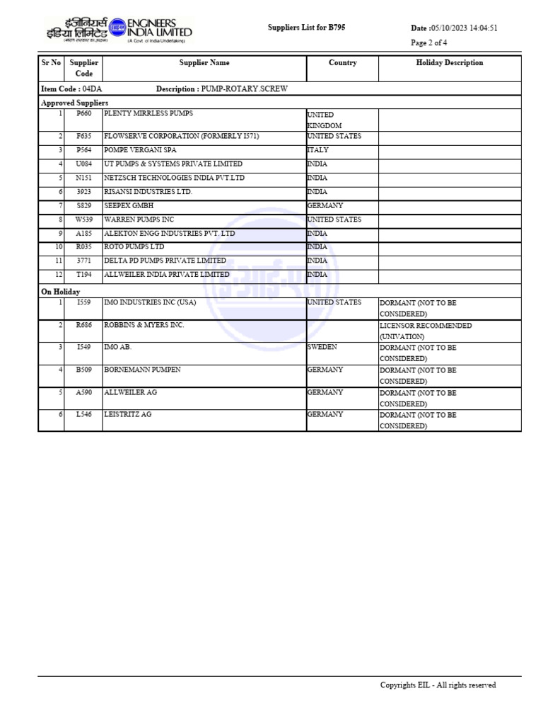 027 - Sub Vendor List | PDF