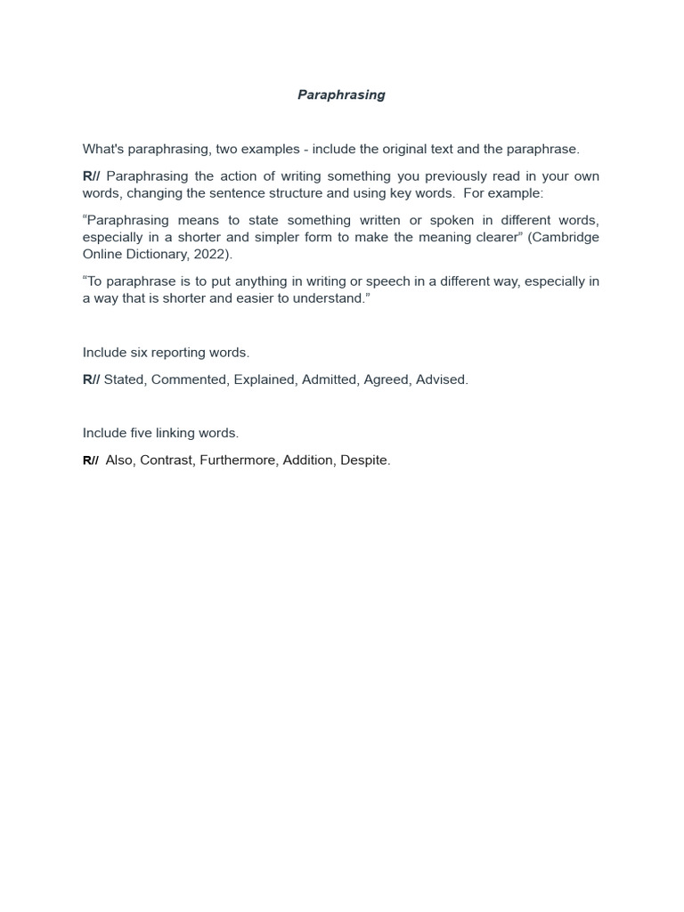 Paraphrasing | PDF
