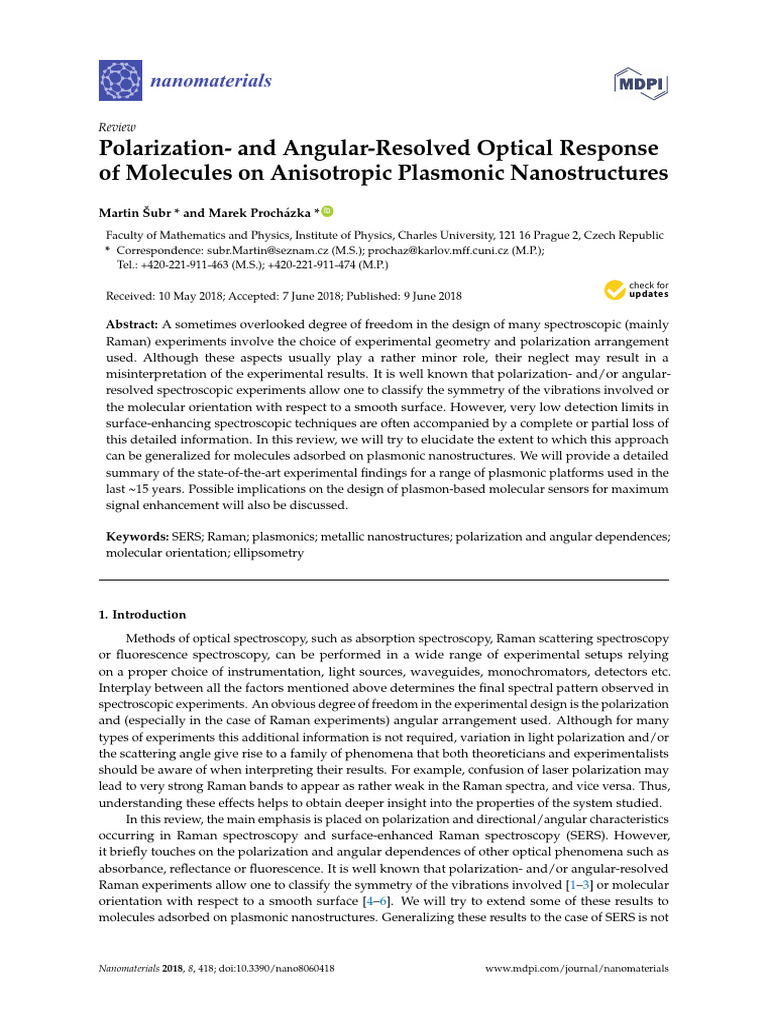 Polarization - and Angular-Resolved Optical Respons | PDF | Raman Spectroscopy | Photon