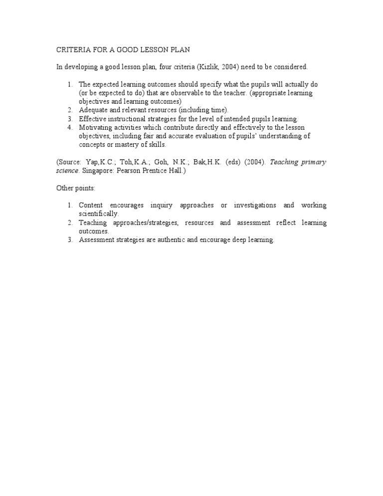 Criteria for Effective Lesson Plans | PDF