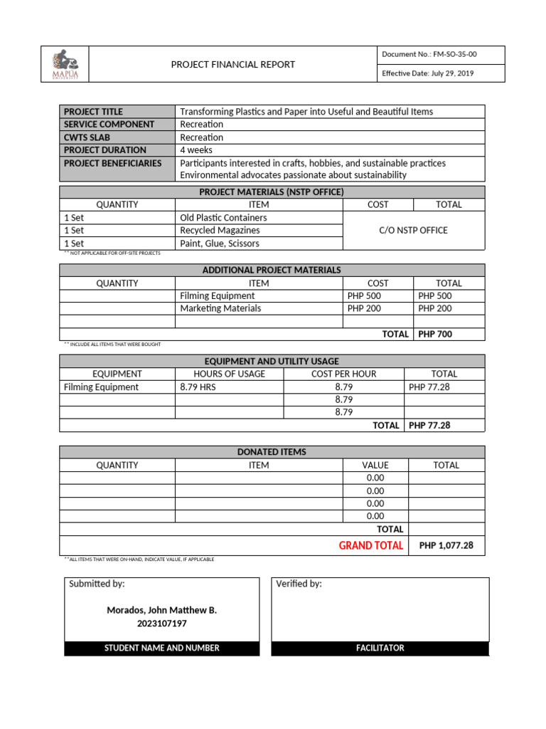 Project Financial Report Form | PDF