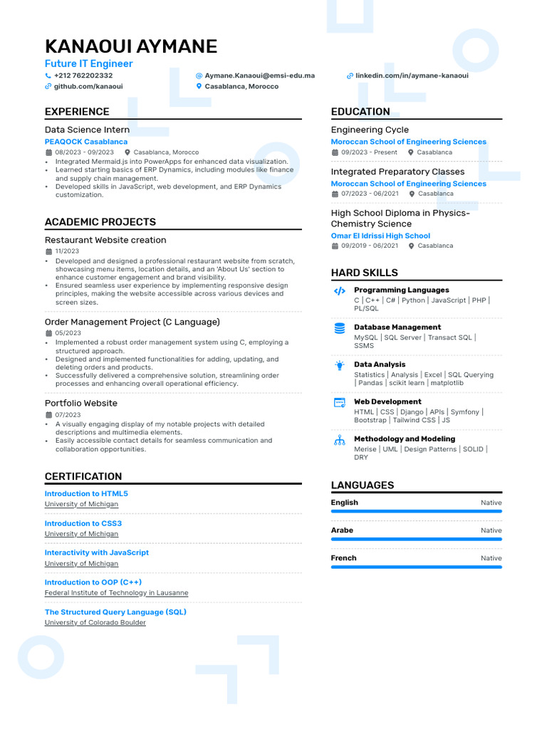 Kanaoui Aymane Resume | PDF