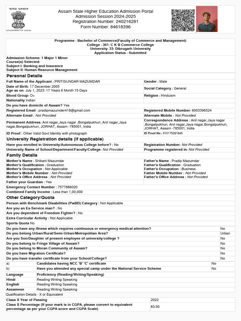 Assam State Higher Education Admission Portal Admission Session 2024 ...