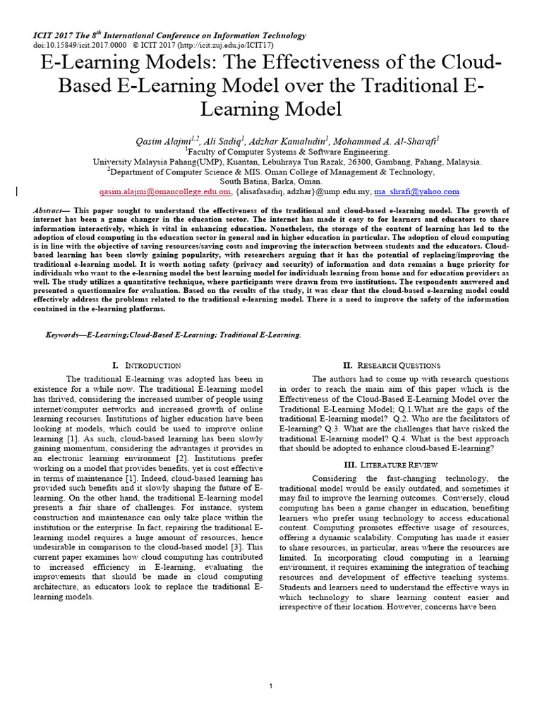 E LearningModelsTheEffectivenessoftheCloud BasedE LearningFinal | PDF