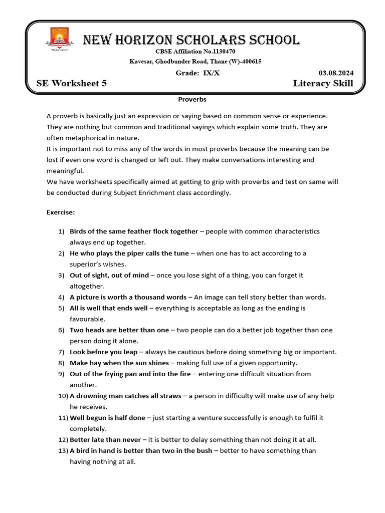 Grade 9th and 10th SE Worksheet Literacy Skill 5 | PDF