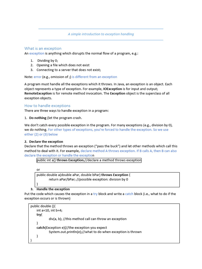 A Simple Introduction Exception Handling | PDF A Simple Introduction Exception Handling | PDF