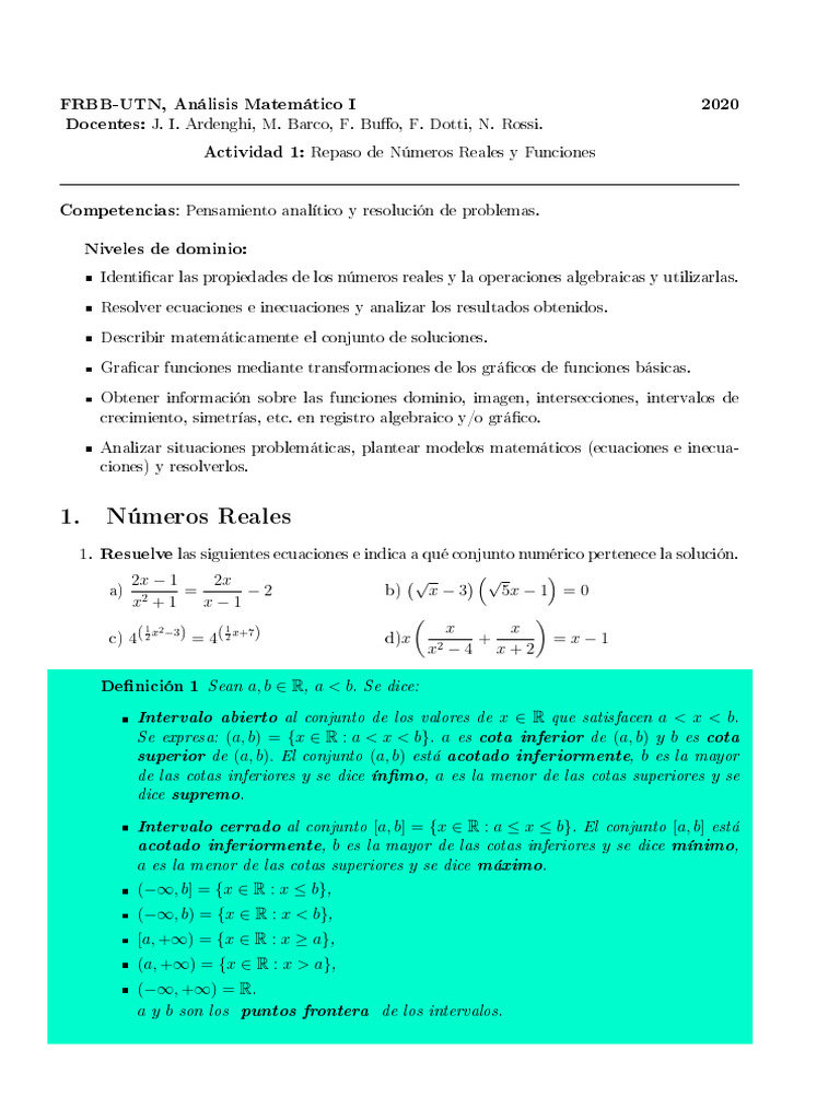 TP1. Números Reales y Funciones (Repaso) | PDF | Ecuaciones | Métodos y materiales de enseñanza
