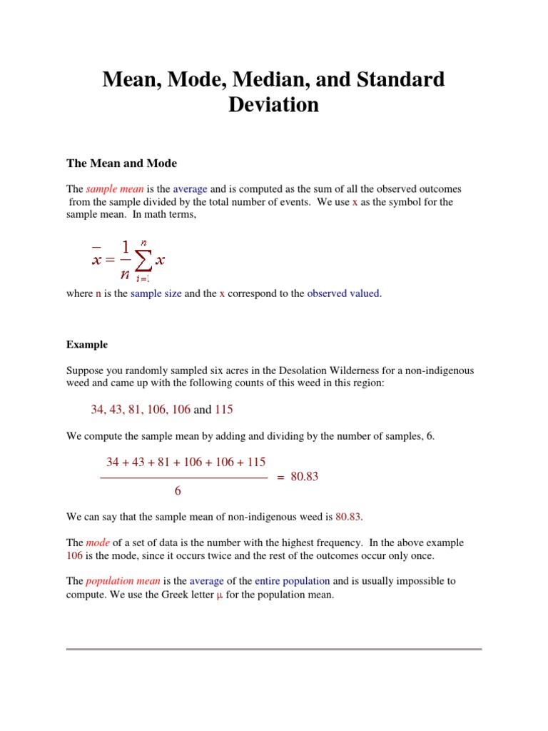 Mean, Median, Standard | PDF | Arithmetic Mean | Median