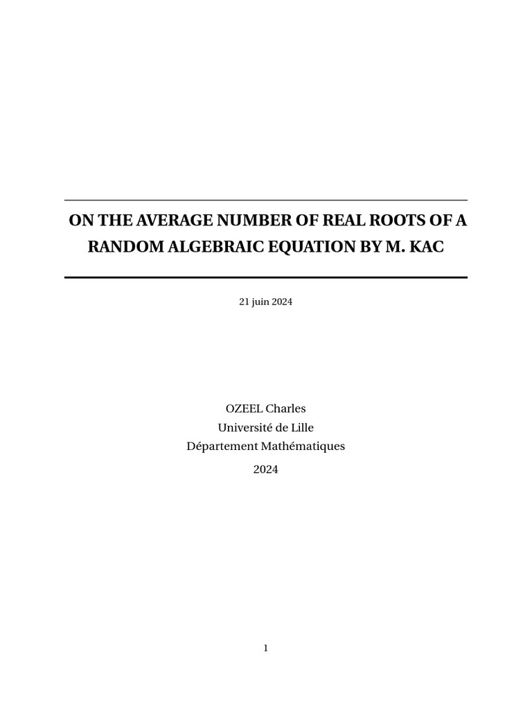 MARK KAC Polynome Demonstration | PDF | Mathematical Objects | Equations