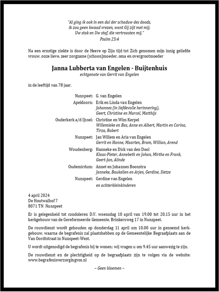 Rouwkaart Mevr. Van Engelen | PDF