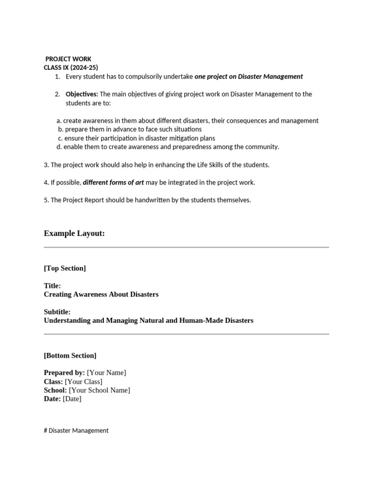 PROJECT WORK - Disaster Manaagement, School | PDF