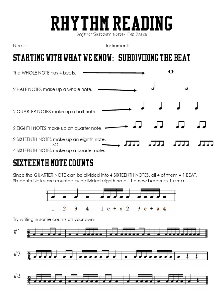 Rhythm Reading Lesson SIXTEENTH NOTES Beginner | PDF