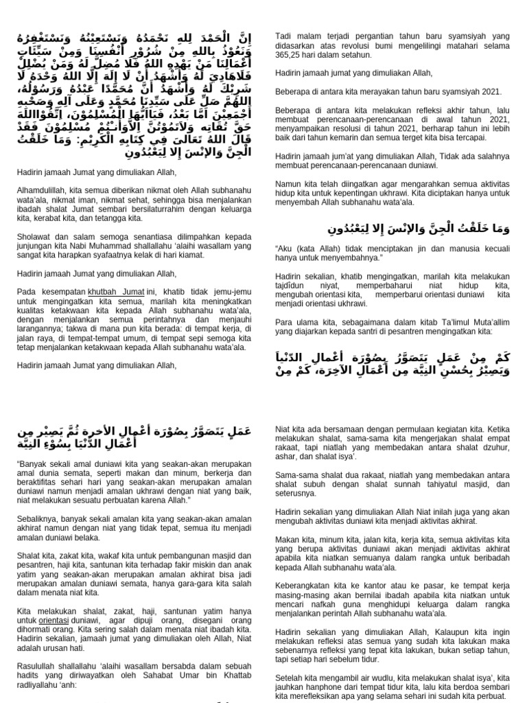 Khutbah Jumat Tahun Baru 2021 | PDF