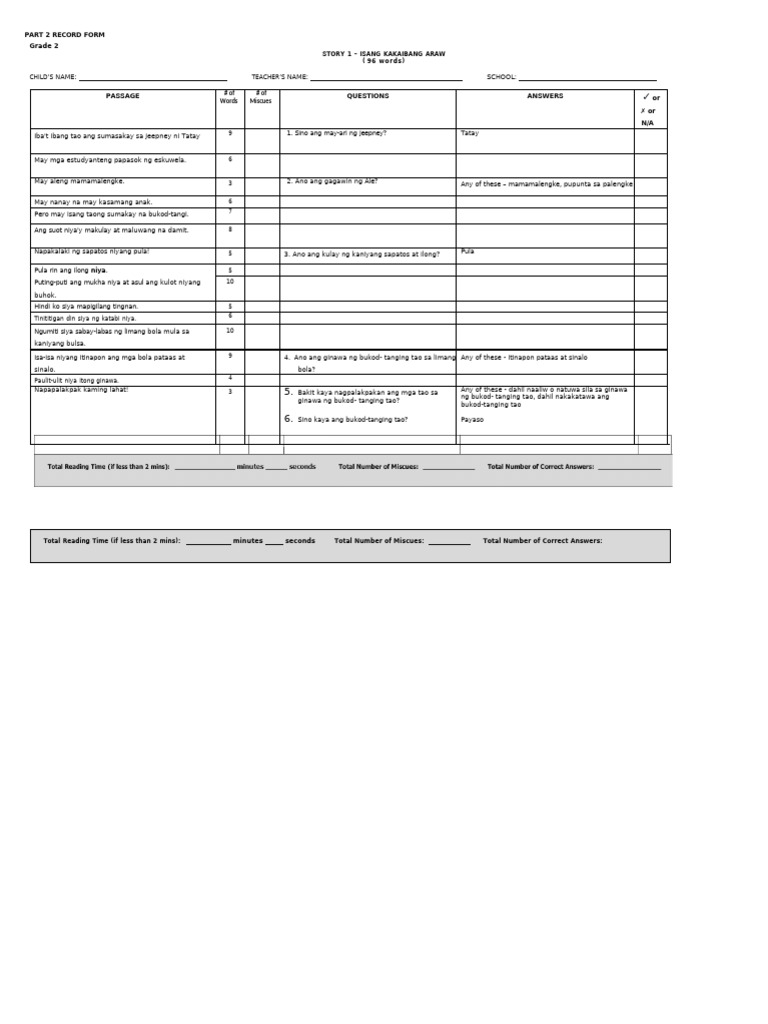 CRLA Grade 2 Assessment Record Form | PDF