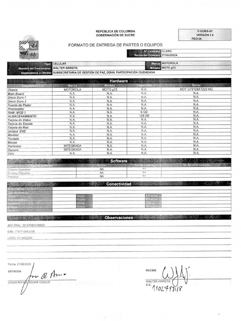 Formato de Entrega de Equipo Celular | PDF