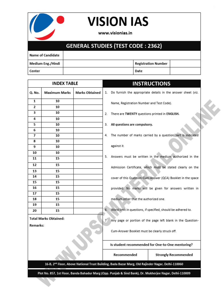 VISION IAS Mains 2024 Test 22 With Solution | PDF