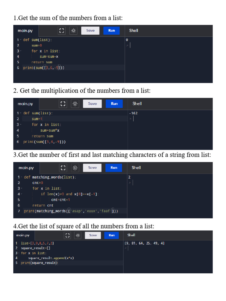 List exercises(python) | PDF