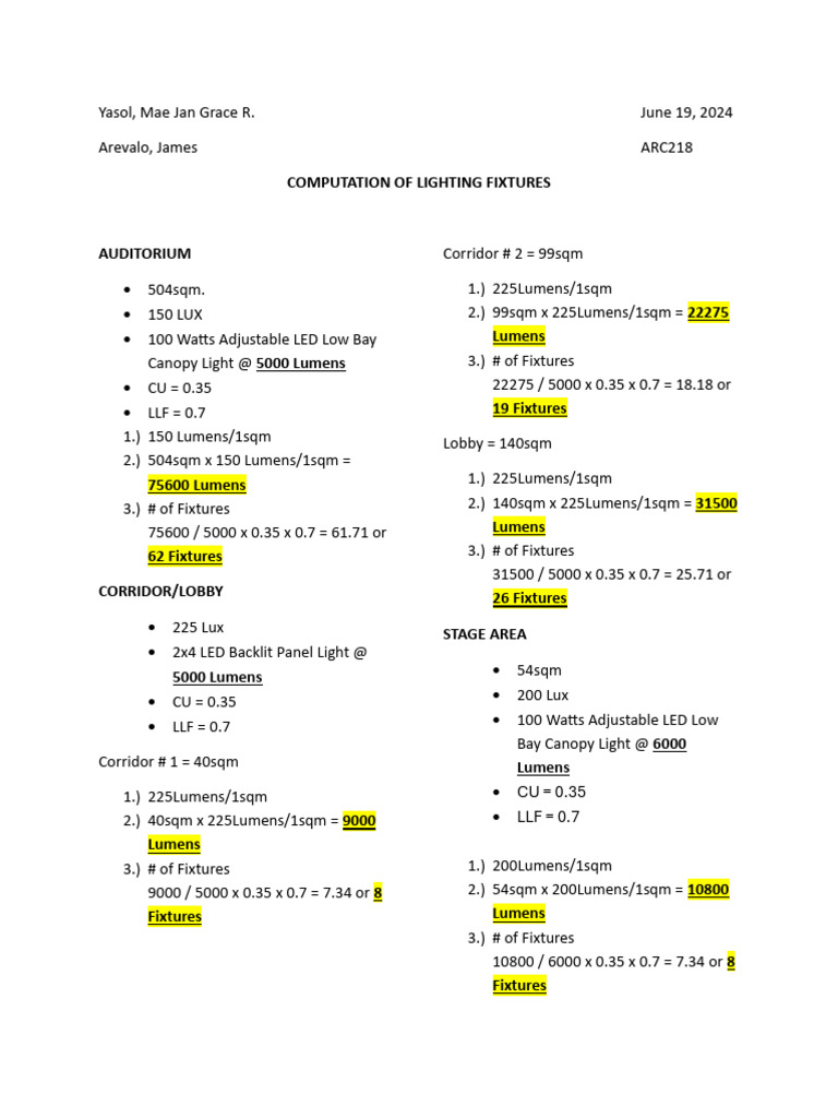 Computation of Lighting Fixtures | PDF
