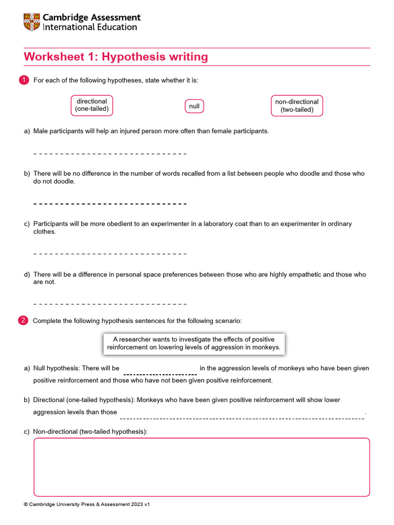Worksheet 1 - Hypothesis Writing | PDF