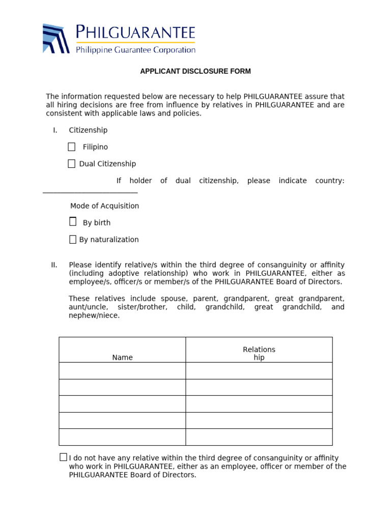 Form Applicant Disclosure Form | PDF