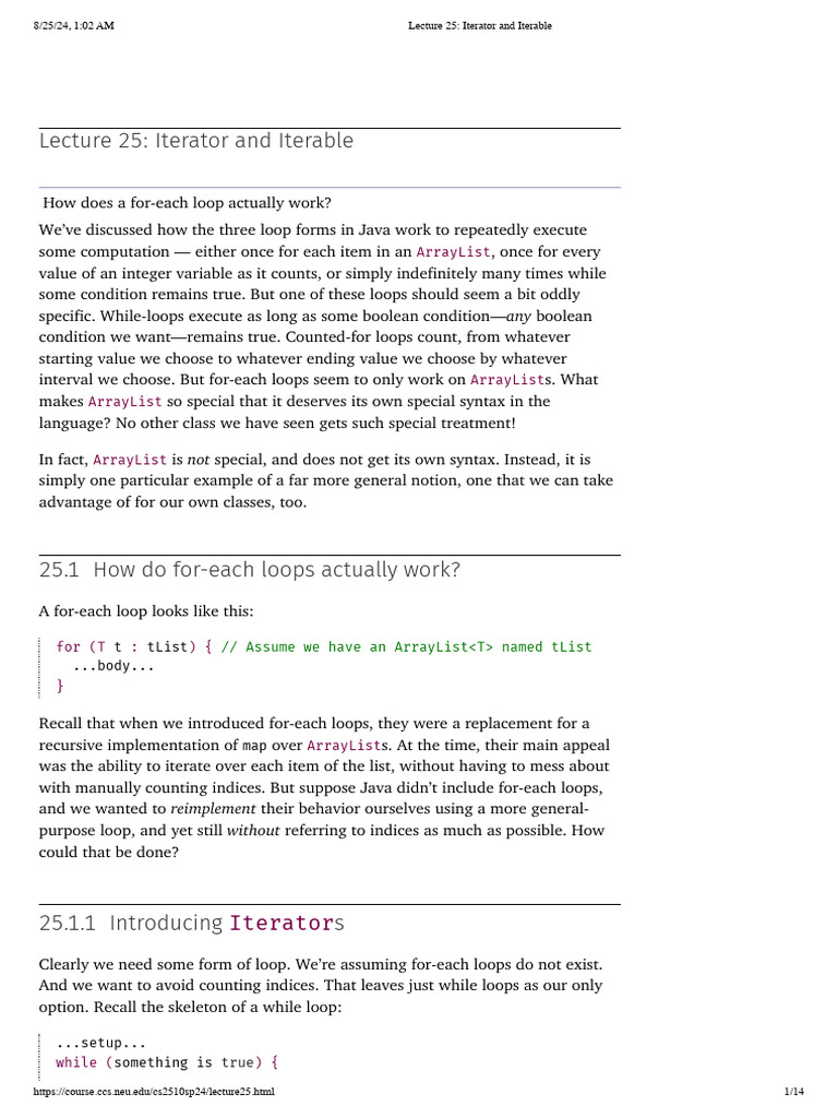Lecture 25 - Iterator and Iterable | PDF