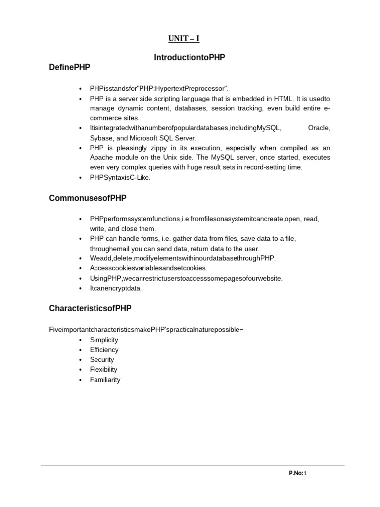 Unit - 1 Introduction To PHP | PDF | Php | Computers