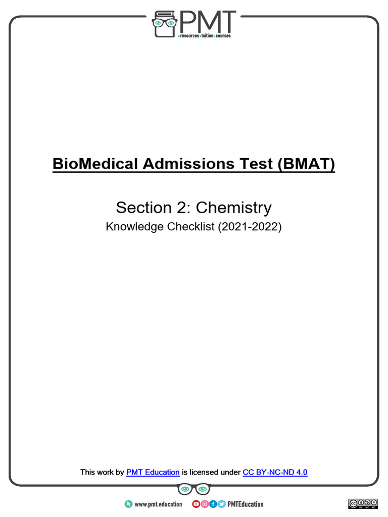 Knowledge Checklist - Section 2 Chemistry - BMAT 2021-2022 | PDF