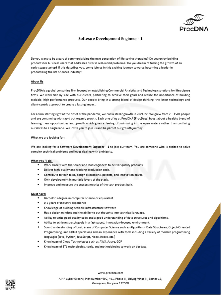 Proc DNA JD Software Development Engineer 2024 5dd0644c59 | PDF | Software | Computer Programming