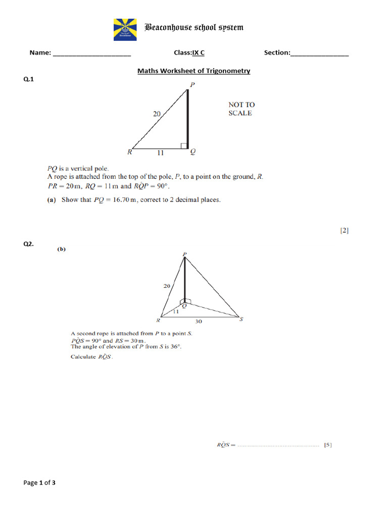 Worksheet of Further Trigonometry | PDF
