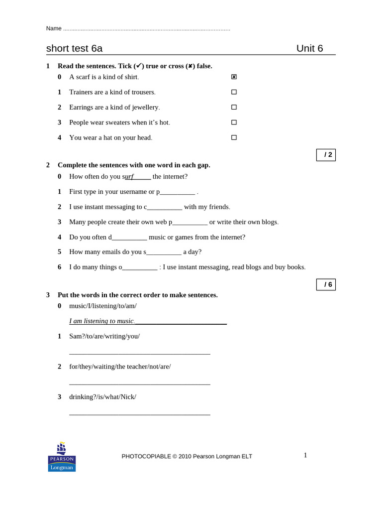 Short Test 6A | PDF