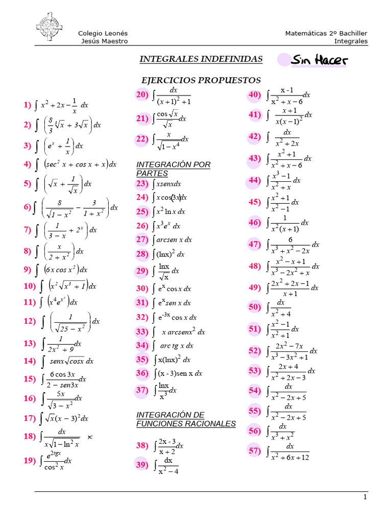 Ejercicios Integrales | PDF