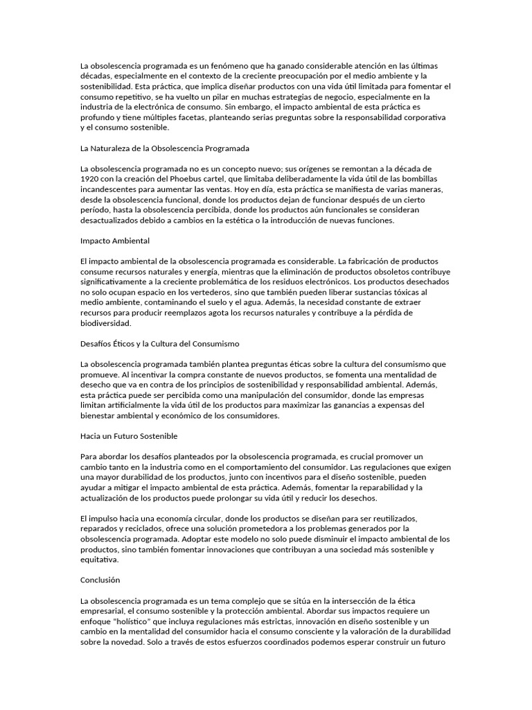 Ensayo Critico de La Obsolescencia Programada | PDF