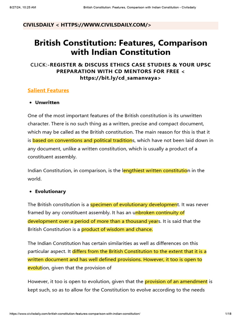 British Constitution - Features, Comparison With Indian Constitution ...