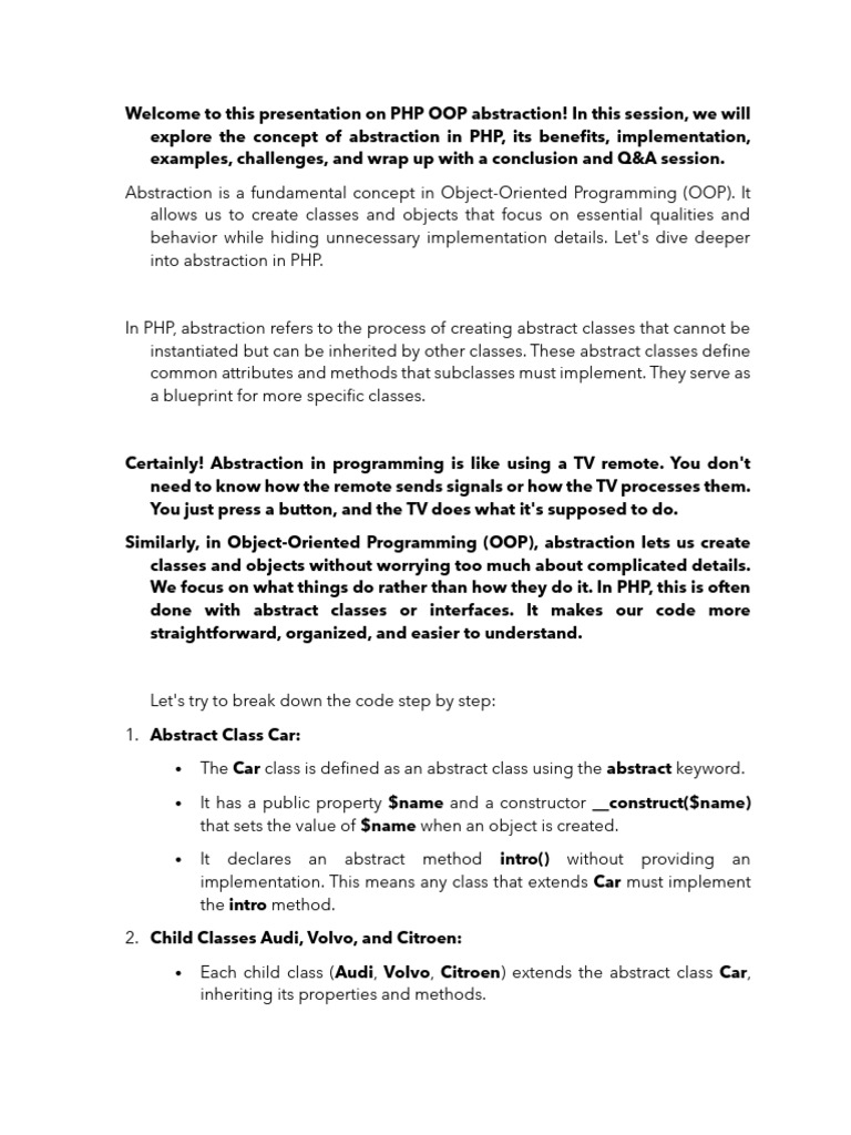 Php Oop Abstraction Basics Pdf Class Computer Programming