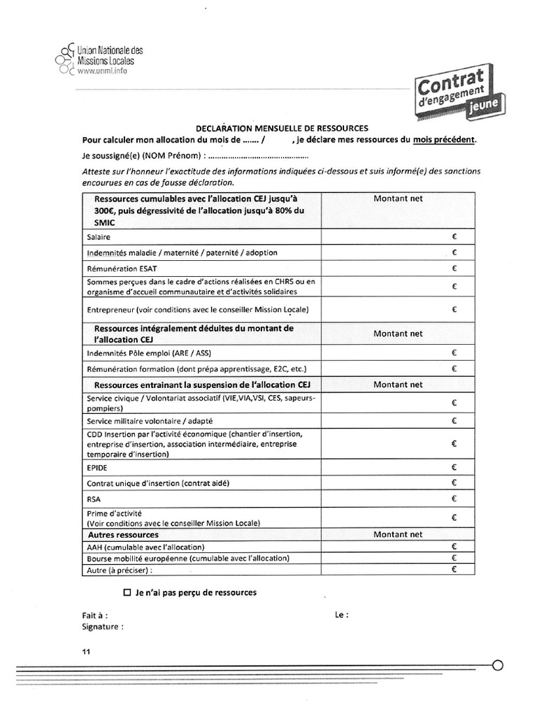 Déclaration Mensuelle de Ressources 2024 - Copie | PDF