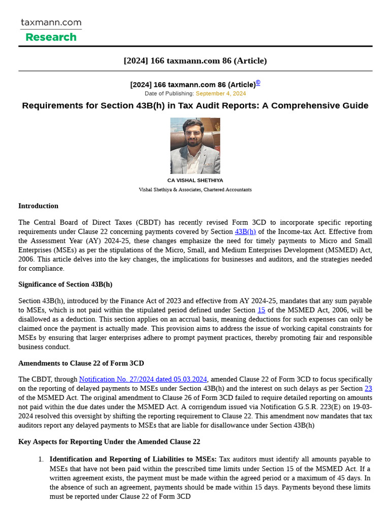 Comprehensive Guide On Section 43B (H) | PDF