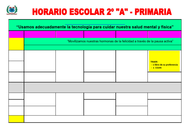 Horario de Clases - 2° A - 26 Agosto | PDF