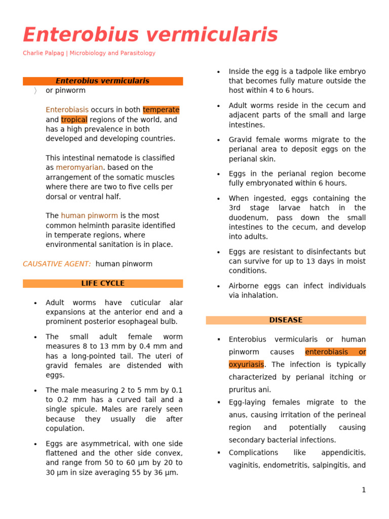 Enterobius Vermicularis | PDF