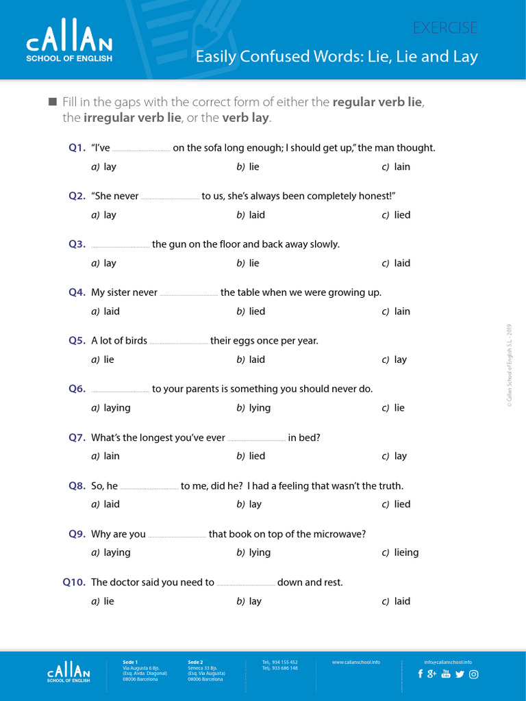 Easily Confused Words Lie Lie and Lay | PDF